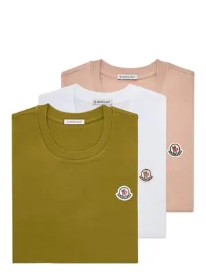 Moncler Three-pack Cotton T-shirts With Logo Patch - Multicolor
