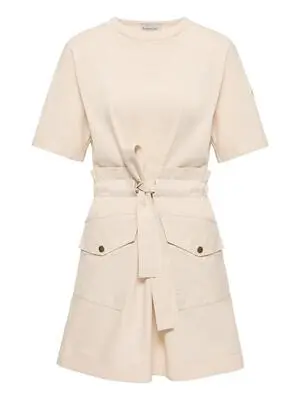 Moncler Belted Cotton Mini Dress - White