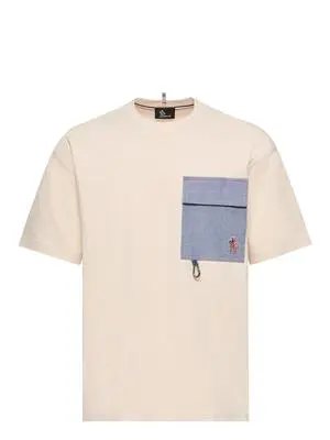 Moncler Cotton Blend T-shirt With Denim Pocket - White