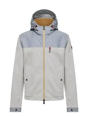 Moncler Cotton & Chambray Zip-up Hooded Sweatshirt - Grey