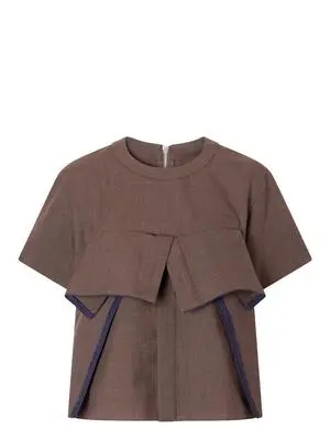 Sacai Wool Blouse With Oversized Ruffles - Brown