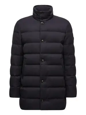 Moncler Vallonpierre Hooded Wool Long Down Jacket - Blue