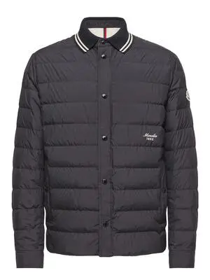Moncler Dorvath Down Shacket With Logo And Ribbed Trims - Blue