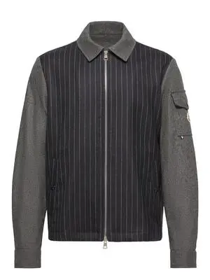 Moncler Herringbone Wool Blend Zip-up Shirt - Grey
