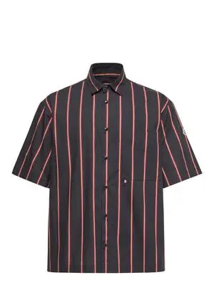 Moncler Striped Cotton Short Sleeve Shirt - Blue