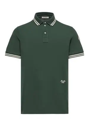 Moncler Striped Trim Cotton Piquet Polo Shirt - Green