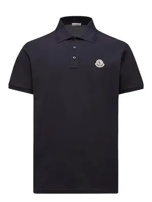 Moncler Logo Patch Cotton Piquet Polo Shirt - Blue