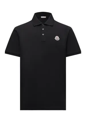Moncler Logo Patch Cotton Piquet Polo Shirt - Black