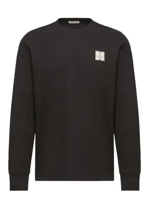 Moncler Tricolor Logo Long Sleeve Cotton T-shirt - Black