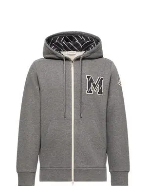 Moncler Zip-up Hoodie With Monogram Accent - Grey