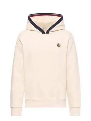 Moncler Brushed Cotton Logo Hoodie - Beige