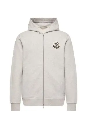 Moncler Zip-up Cotton Hoodie With Logo Patch - Grey