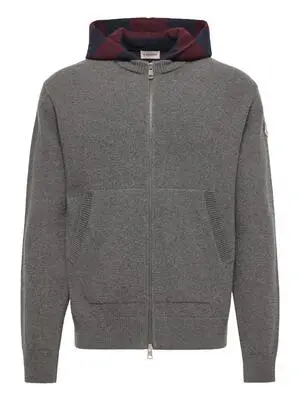 Moncler Striped Hood Wool & Cashmere Cardigan - Grey