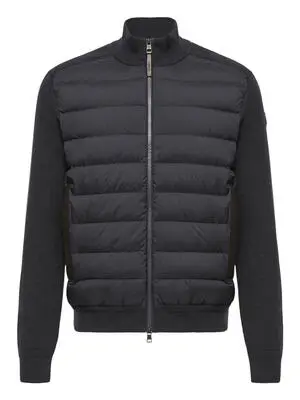 Moncler Wool & Cashmere Blend Padded Zip-up Cardigan - Blue