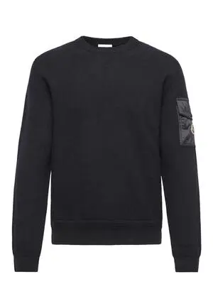 Moncler Extra Fine Wool Crew Neck Sweater With Sleeve Pocket - Blue
