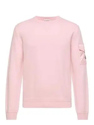 Moncler Extra Fine Wool Crew Neck Sweater With Sleeve Pocket - Pink