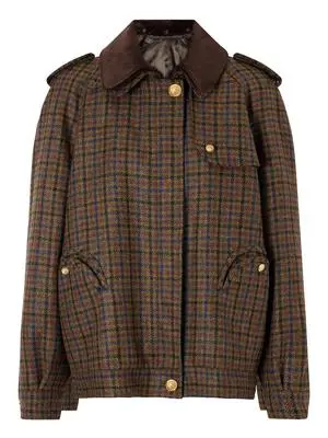 BLAZÉ MILANO Checked Wool Trench Jacket - Brown