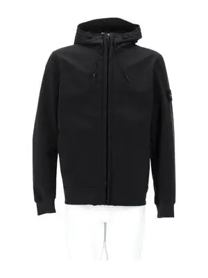Stone Island Biker Jacket With Hood And Zip - Black