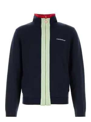 Casablanca Navy Wool Cardigan With Striped Detailing - Blue