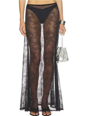 RUNAWAY THE LABEL Low Waist Lace Maxi Skirt - Black