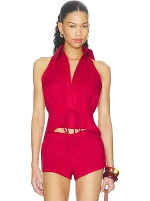 AEXAE Linen Sweetheart Top - Red