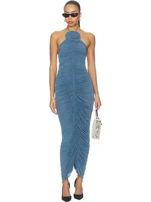 Magda Butrym Ruched Halter Maxi Dress - Blue