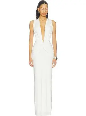 Shona Joy Sleeveless Plunged Maxi Dress - Ivory