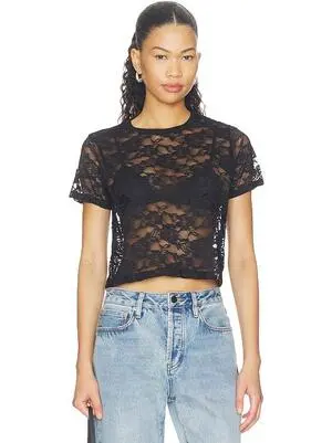 Michael Lauren Tyrique Lace Crop Baby Tee - Black