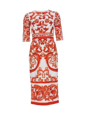 Dolce & Gabbana Majolica Print Charmeuse Dress - Orange