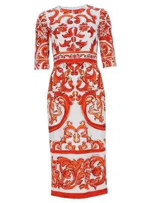 Dolce & Gabbana Majolica Print Charmeuse Dress - Orange