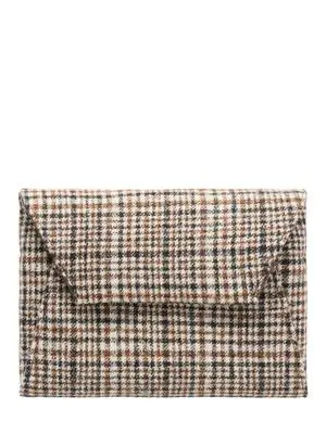 Brunello Cucinelli Checked Wool Clutch With Detachable Chain Strap - Brown