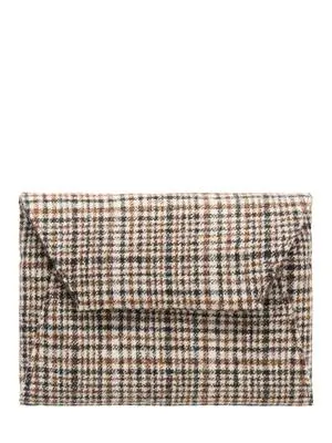 Brunello Cucinelli Checked Wool Clutch With Detachable Chain Strap - Brown