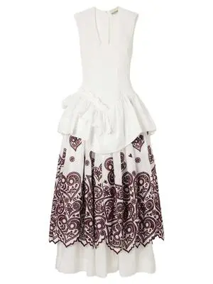ALEMAIS Bobby Embroidered Cotton Midi Dress - Cream