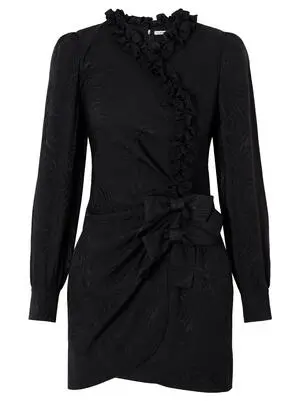 Alessandra Rich Ruffled Silk-jacquard Mini Dress - Black