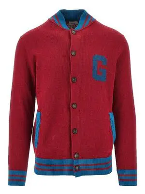 GALLIA KNIT Bouclé Cotton College Cardigan - Red