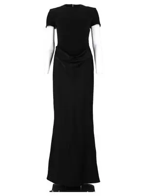 ROTATE BY BIRGER CHRISTENSEN Fitted Cut Short Sleeve Draped Maxi Dress - Black