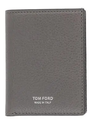 TOM FORD Foldable Leather Card Holder - Gray