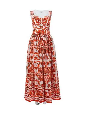 Dolce & Gabbana Cotton Poplin Printed Maxi Dress - Orange