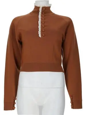 Chloé High Neck Wool And Lace Pullover - Brown