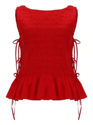 GANNI Smock Top With Lacing - Red