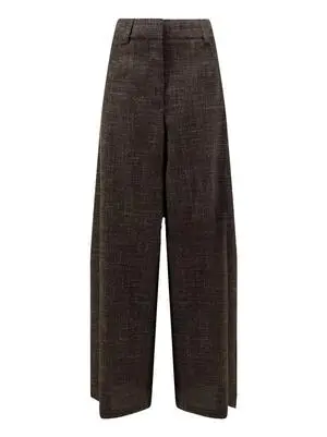 ALYSI Wool And Linen Blend Wide Leg Trousers - Brown