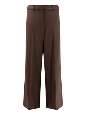 ALYSI Stretch Virgin Wool Wide Leg Trousers - Brown