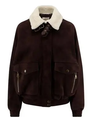 SEMICOUTURE Suede Jacket With Fur Collar - Brown