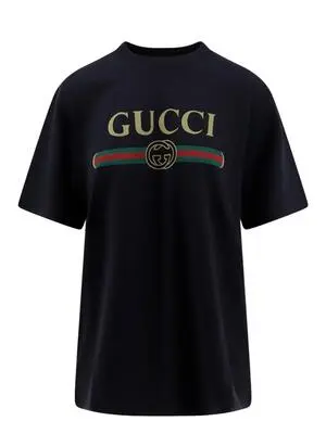 Gucci Gucci Cotton And Silk Blend T-Shirt With Web Logo Black