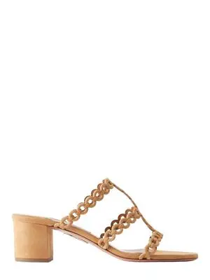 AQUAZZURA Infinity Chain Suede Mules - Camel