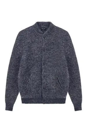 Giorgio Armani Regular Fit Mohair Wool Half-cardigan Stitch Cardigan - Blue