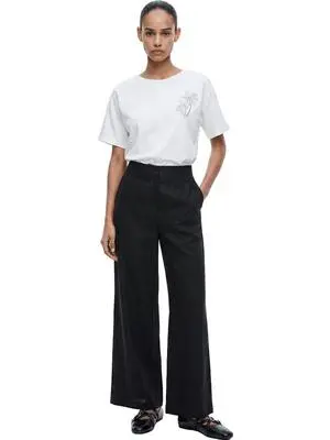 EXQUISE Azaleaora High Waist Wide Leg Linen Trousers - Black