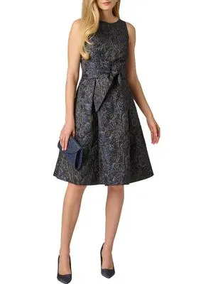 Adrianna Papell Sleeveless Floral Jacquard Tie Front Dress - Black/navy