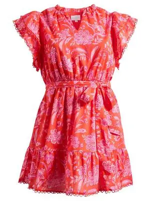 SUGARLIPS Aria Floral Print V-neck Ruffled Mini Dress - Red-pink