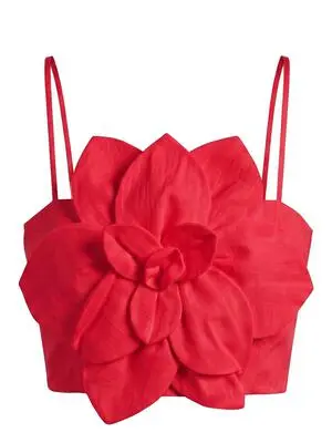 Yumi Kim Sahara Linen Top With 3d Embellishments And Open Back - Red